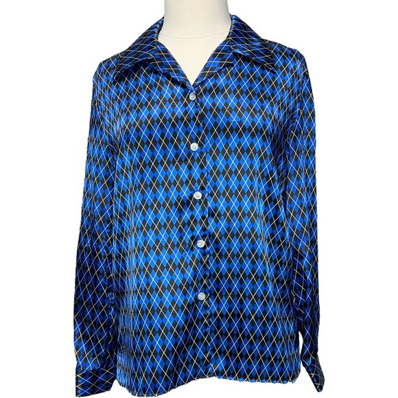 Norton McNaughton | Tops | Vintage Blue And Black Diamond Print Blouse ...